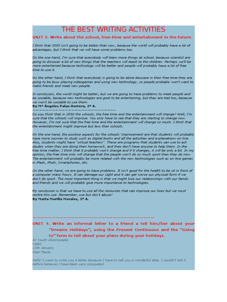The Best Writing Activities | PDF | Leisure | Sports