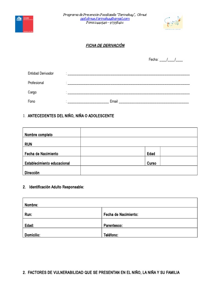 Ficha Derivacion PPF | PDF | Adultos | Etapas de la vida humana