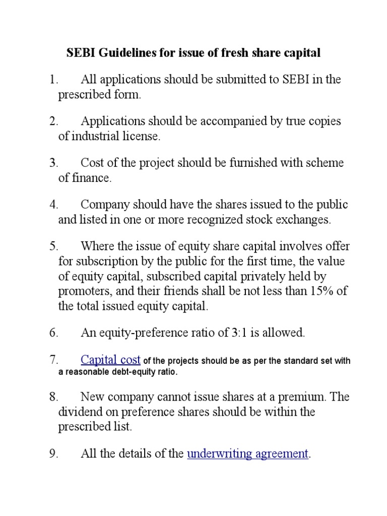 Sebi Guidelines Regarding New Issue | PDF | Stocks | Securities (Finance)