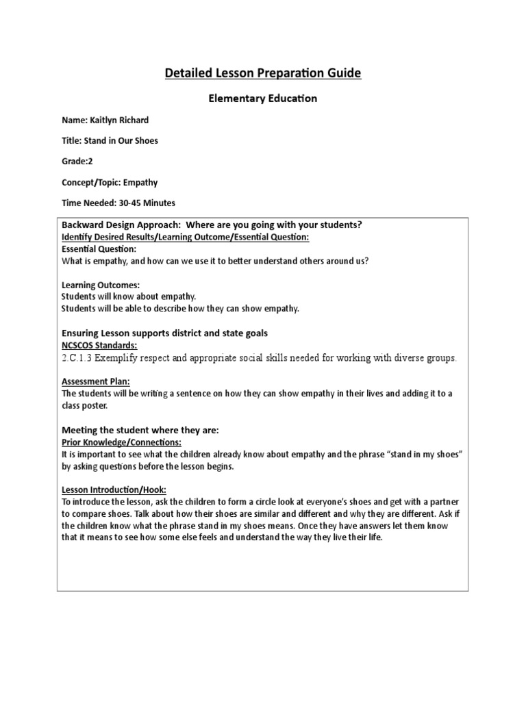 Empathy Lesson Plan Kaitlyn Richard | PDF | Empathy | Cognitive Science