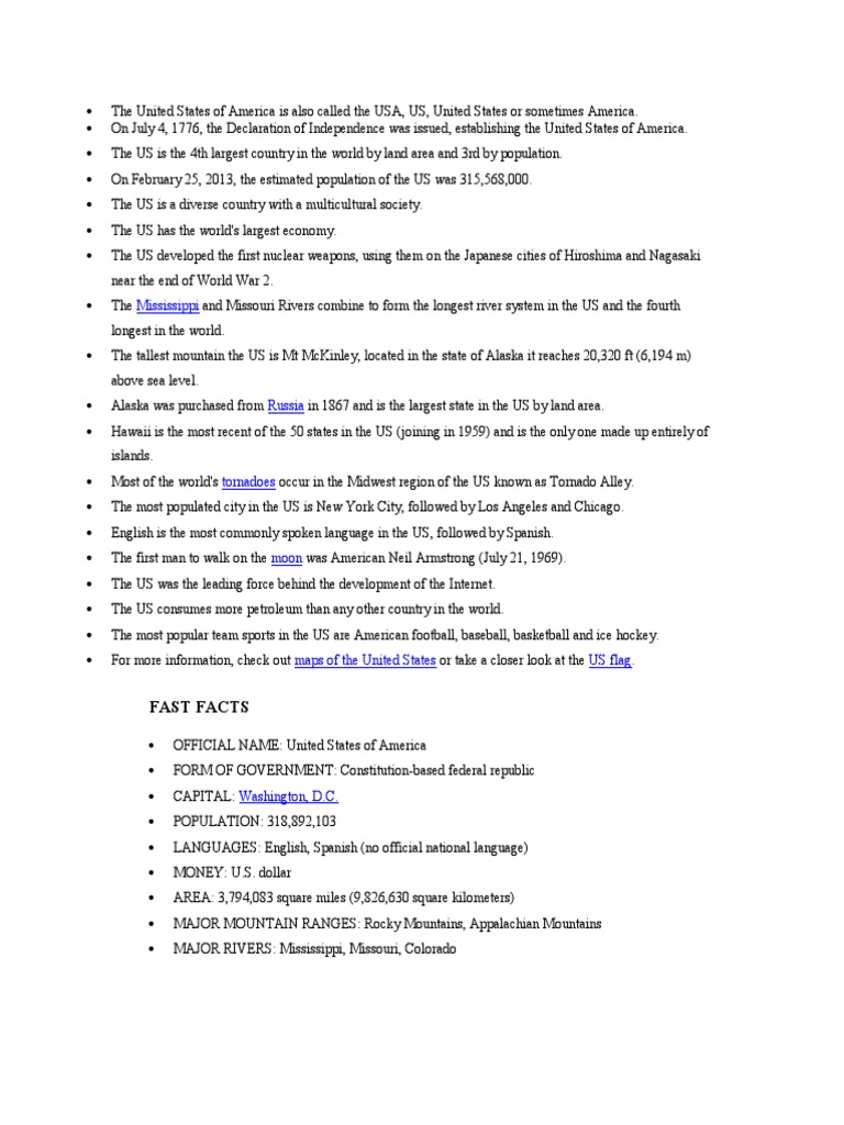 The United States of America (Interesting Facts) ESl Presentation | PDF ...
