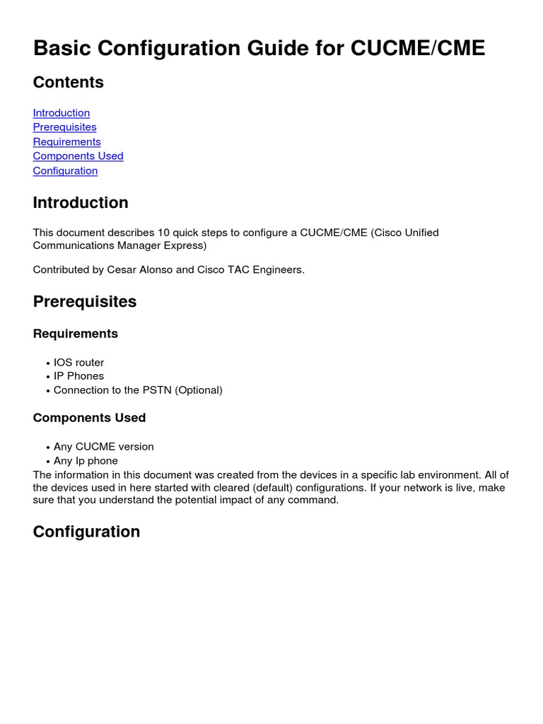Basic Configuration Guide For CUCME-CME | PDF