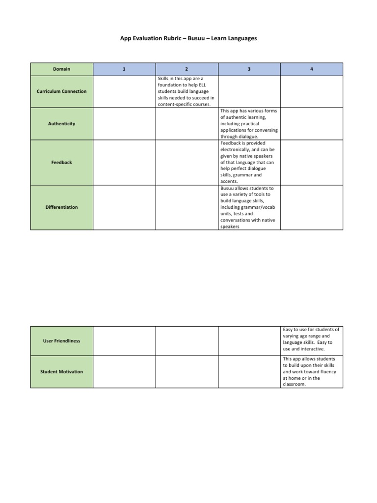 App Eval Rubric - Busuu | PDF | Education Theory | Applied Psychology