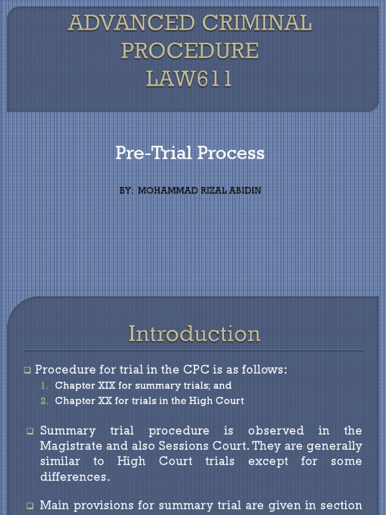 LAW611 Pre-Trial Process | PDF | Prosecutor | Mandatory Sentencing
