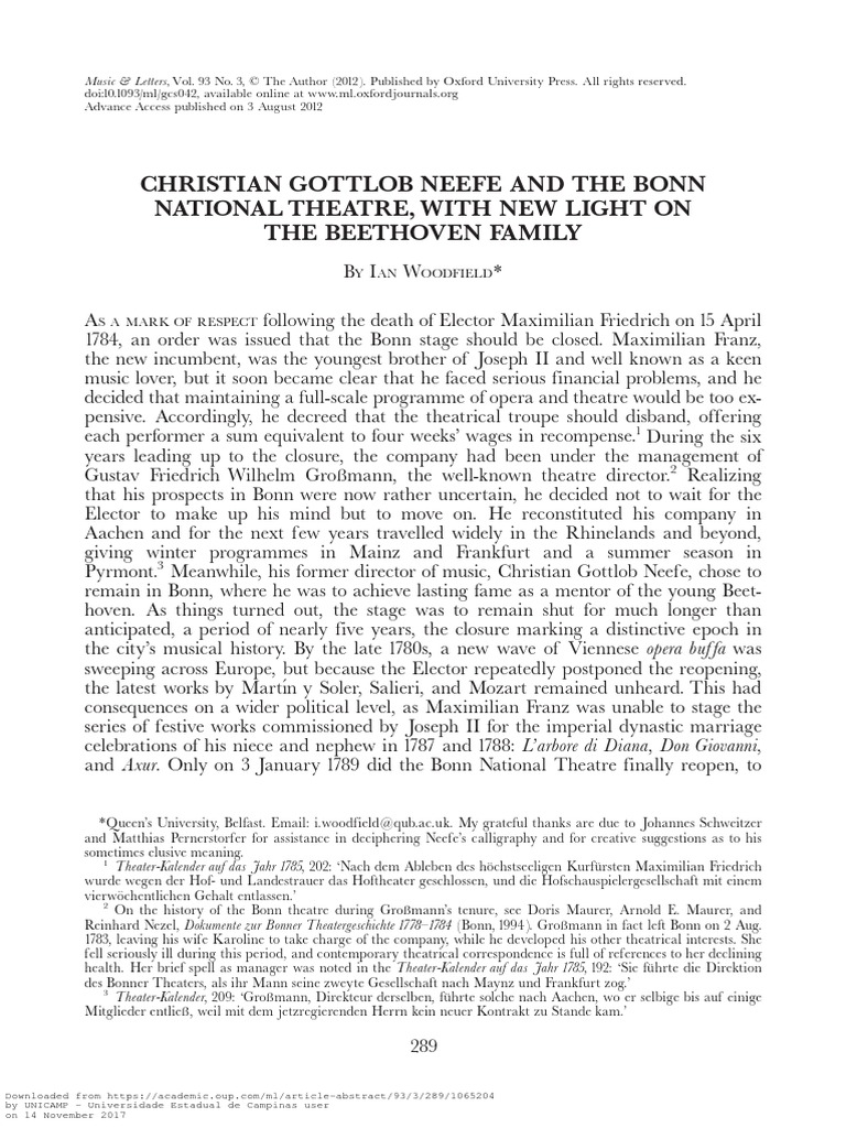 Christian Gottlob Neefe and The Bonn National Theatre | PDF | Ludwig ...