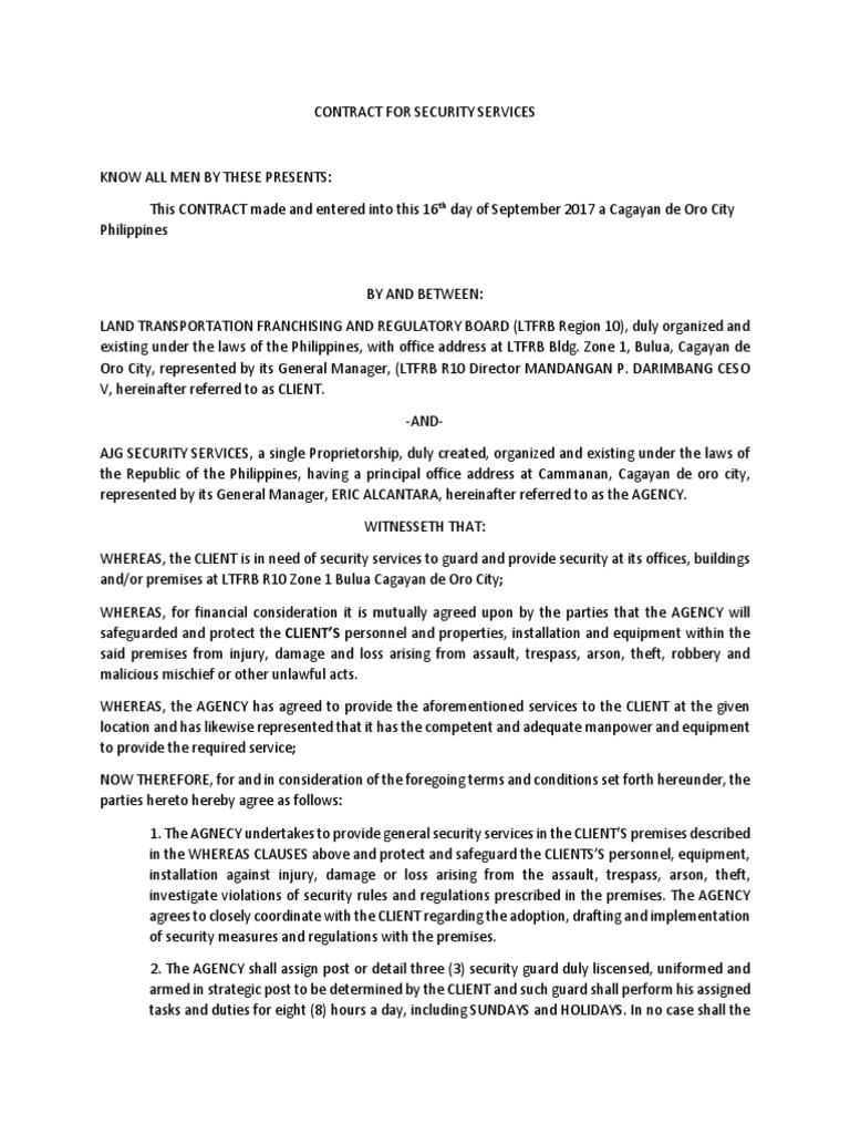 Security Contract 2017 | PDF | Security Guard | Overtime