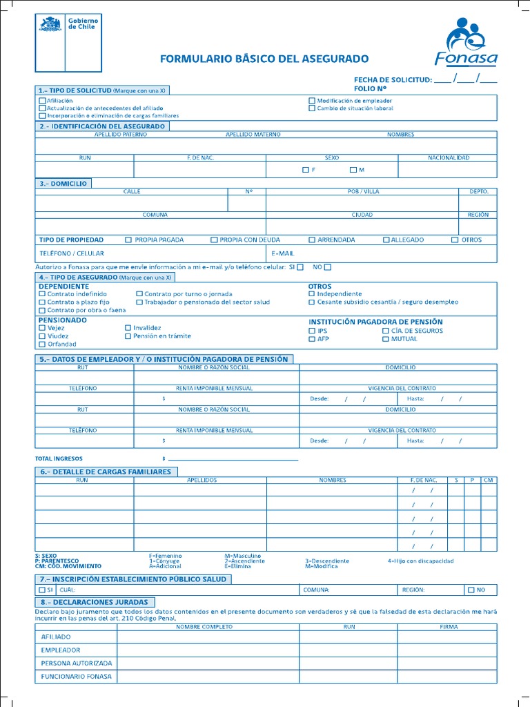 Formulario Básico de Asegurado (F.B.A.) PDF | PDF