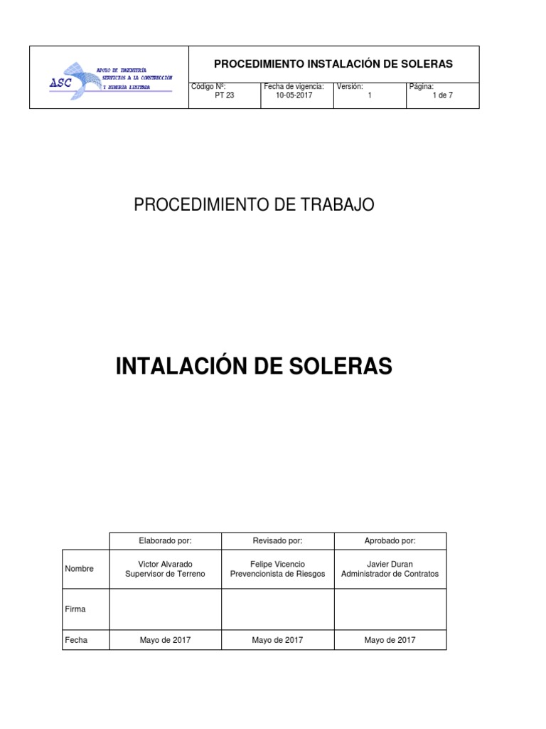 Instalación de Soleras: Procedimiento y Equipos | PDF | Business