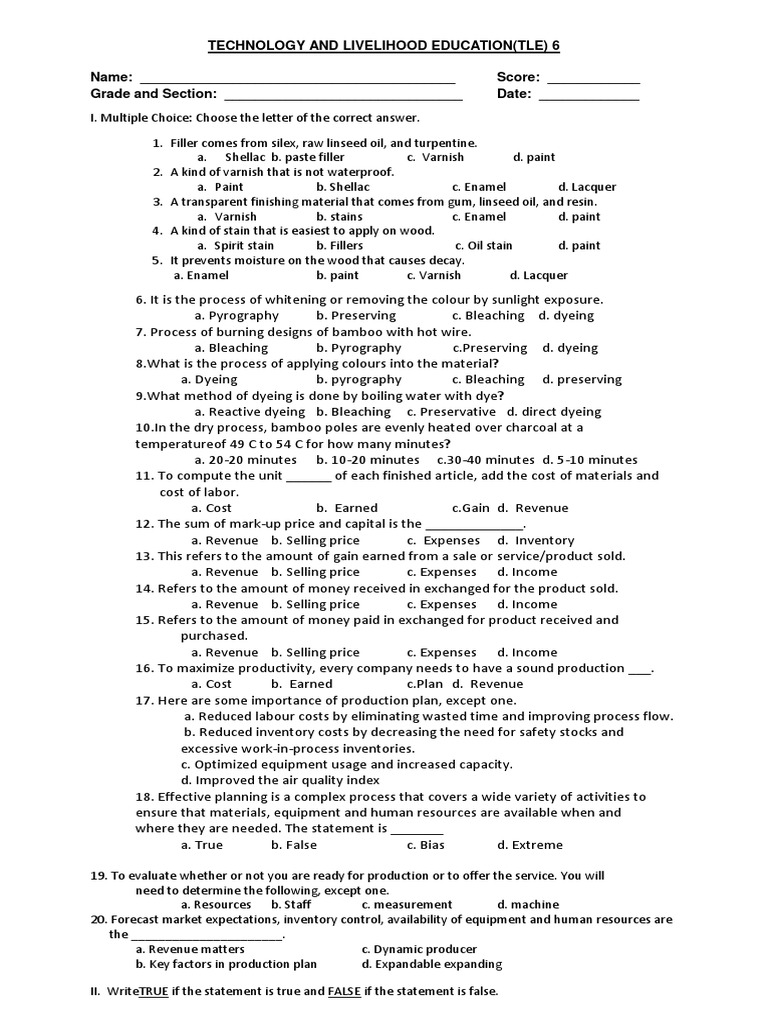 Tle 6 New Q3 | PDF | Varnish | Inventory