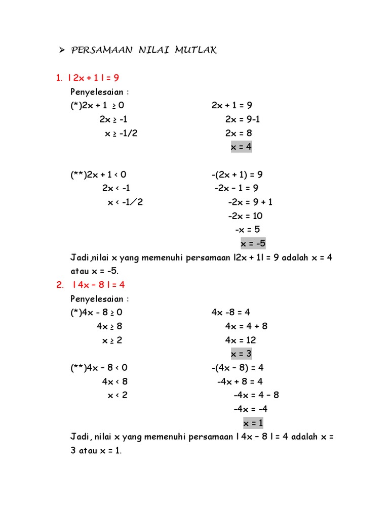 Persamaan Nilai Mutlak | PDF