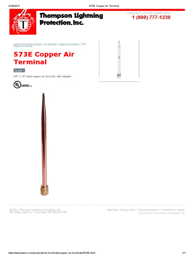 3/8" X 24" Solid Copper Air Terminal, With Adapter | PDF