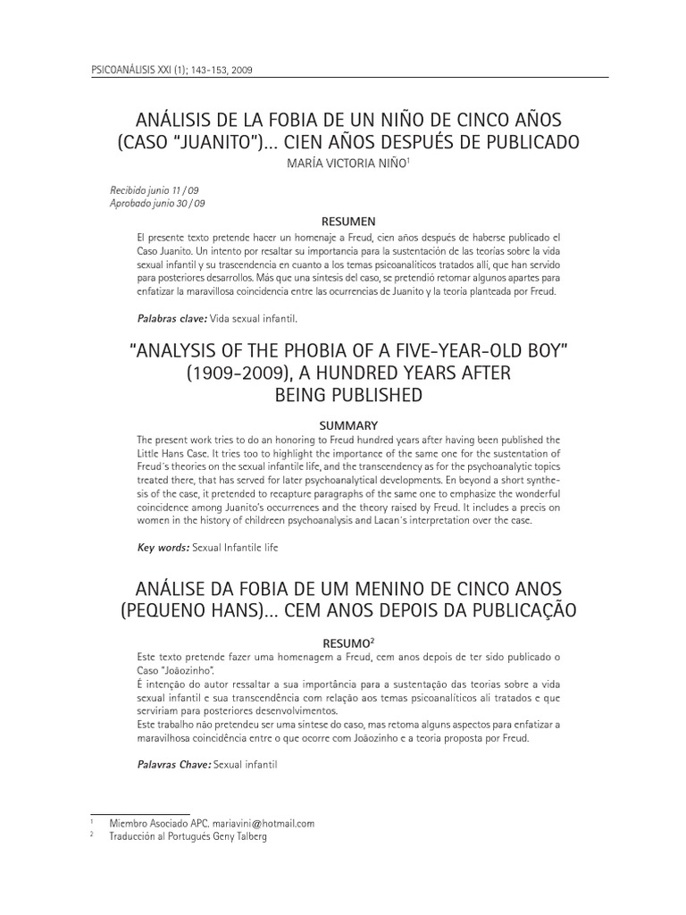 Caso Hans PDF | PDF | Psicanálise | Jacques Lacan