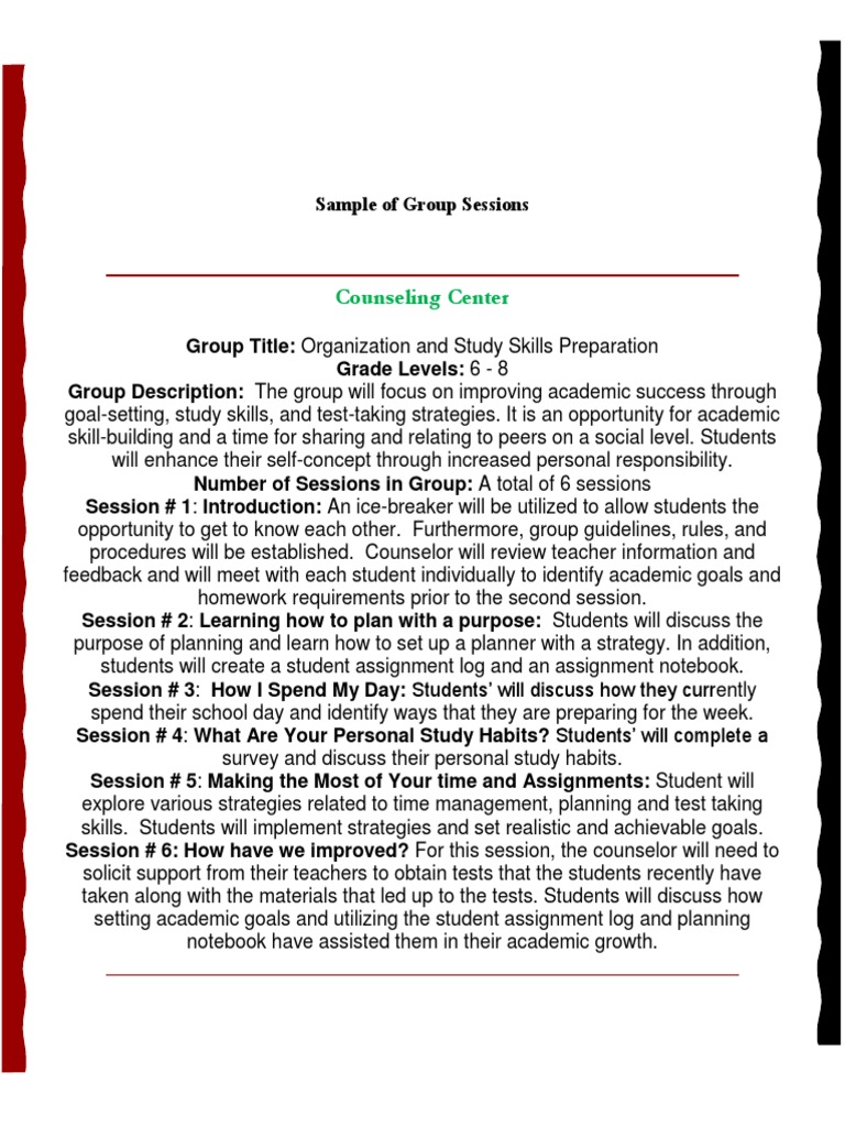 Study Skills Group for Grades 6-8 | PDF
