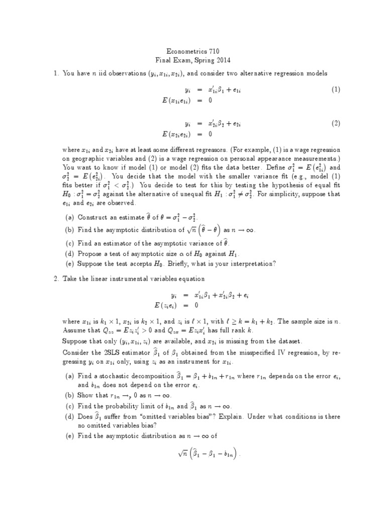 Final 2014 | PDF | Regression Analysis | Errors And Residuals