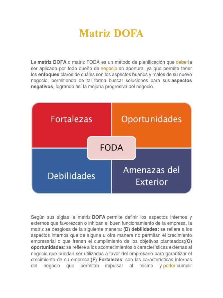 Matriz DOFA | PDF | Análisis FODA | Economias