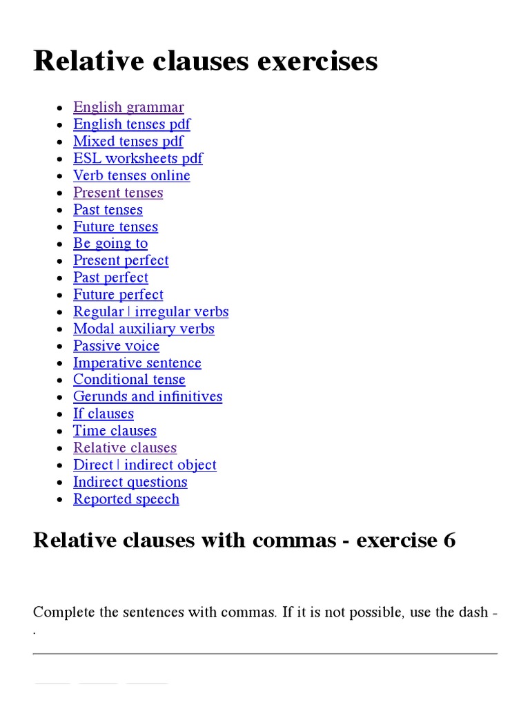 Relative Clauses With Commas Exercises | PDF