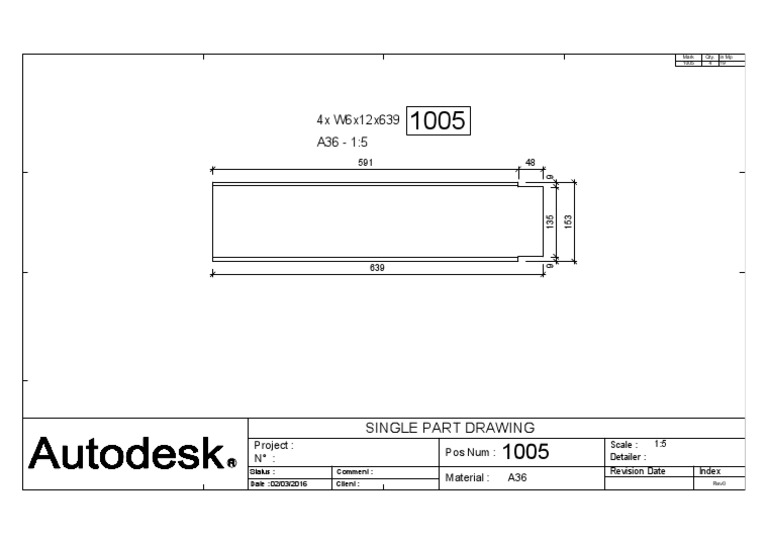 4x W6x12x639 A36 - 1:5: Single Part Drawing | PDF