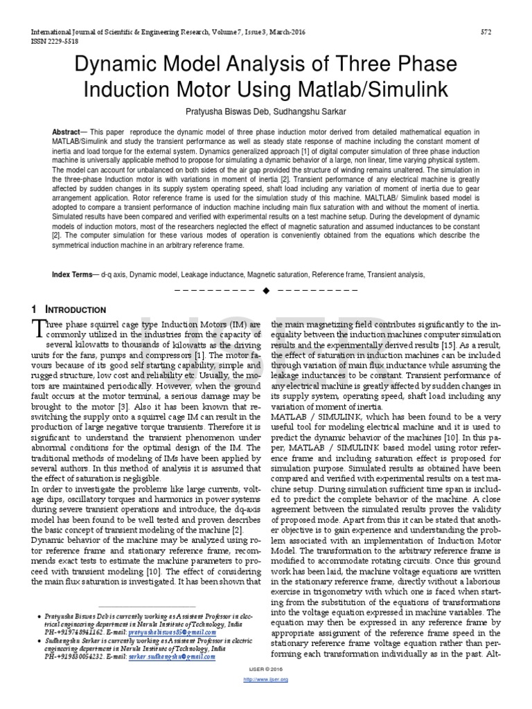 Dynamic Model Analysis of Three Phase Induction Motor Using Matlab ...