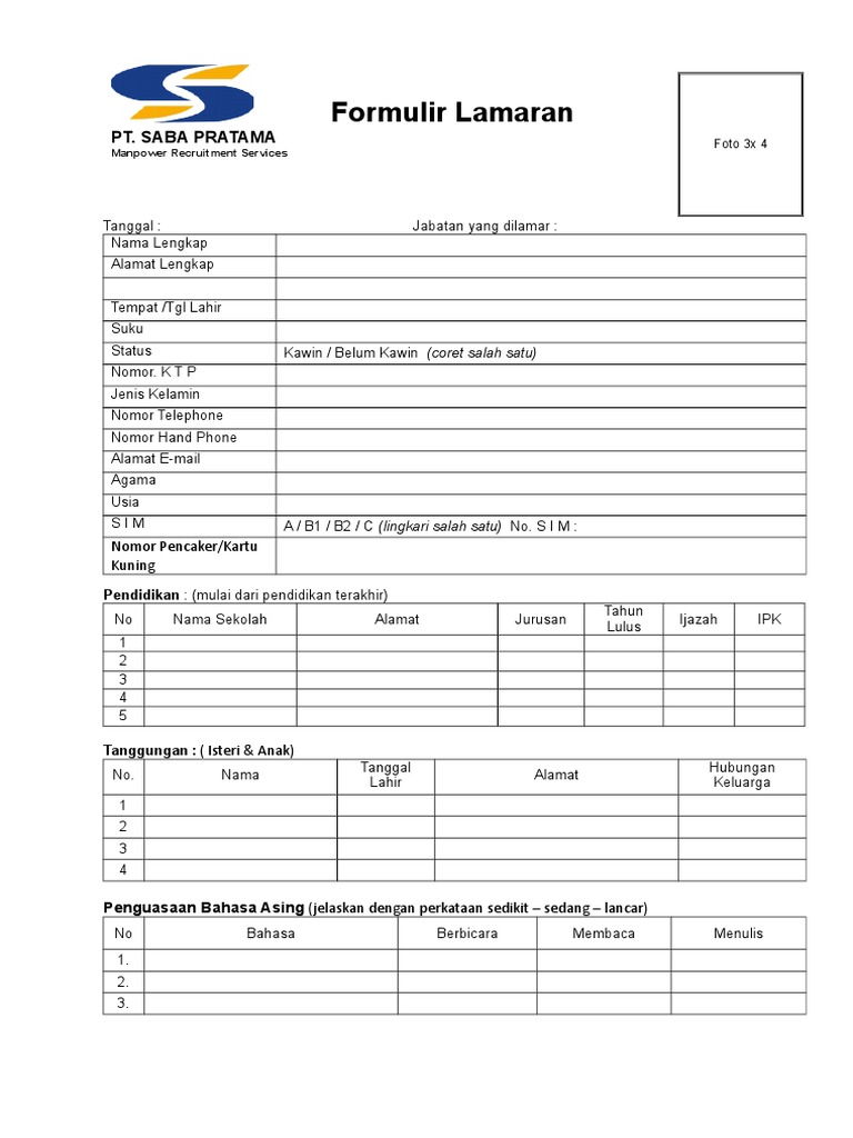 Formulir Lamaran Kerja-1 | PDF