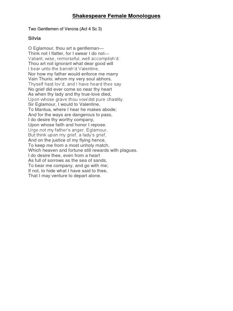 Shakespeare Monologues For Females | PDF | The Two Gentlemen Of Verona ...
