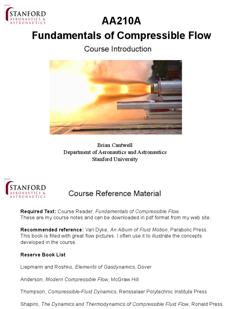 AA210A Course Introduction 2017 2018 BJ Cantwell | PDF | Compressible Flow | Fluid Dynamics