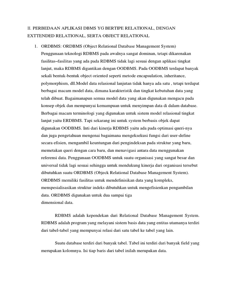 Perbandingan RDBMS, ORDBMS, dan OODBMS | PDF | Komputer