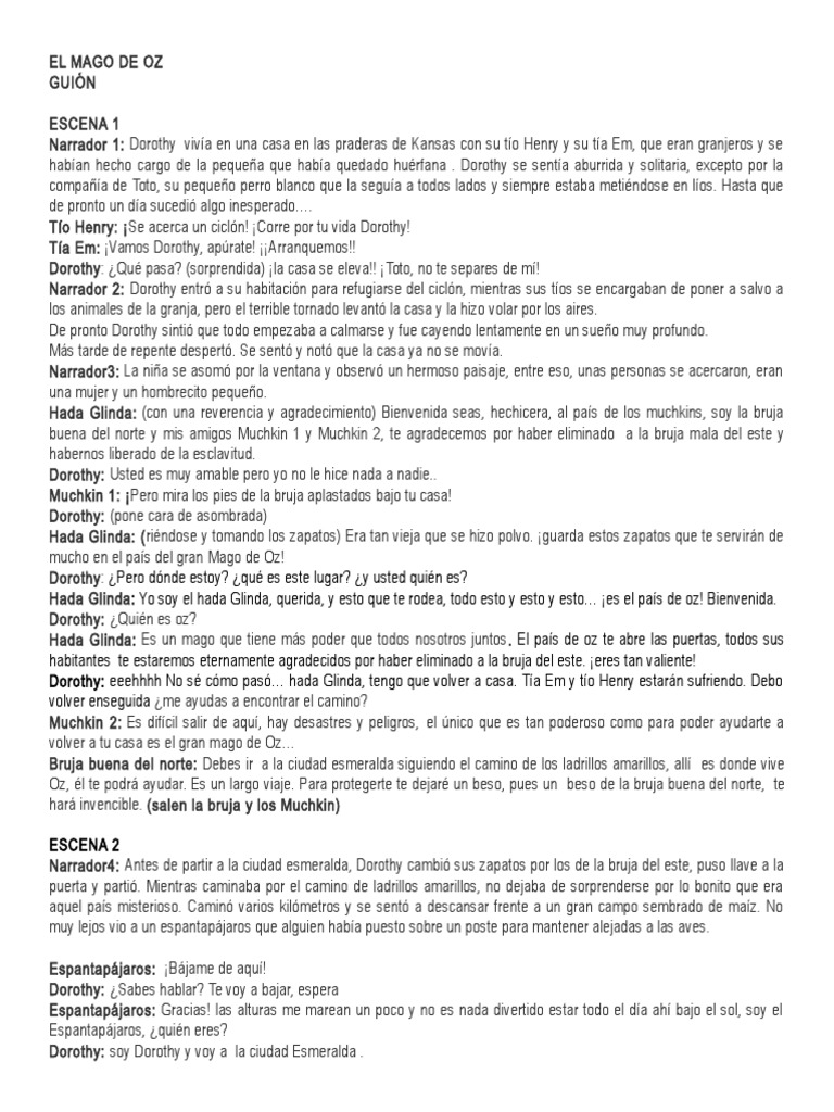 Guión Mago de Oz | PDF | Wizard Of Oz (Personaje)