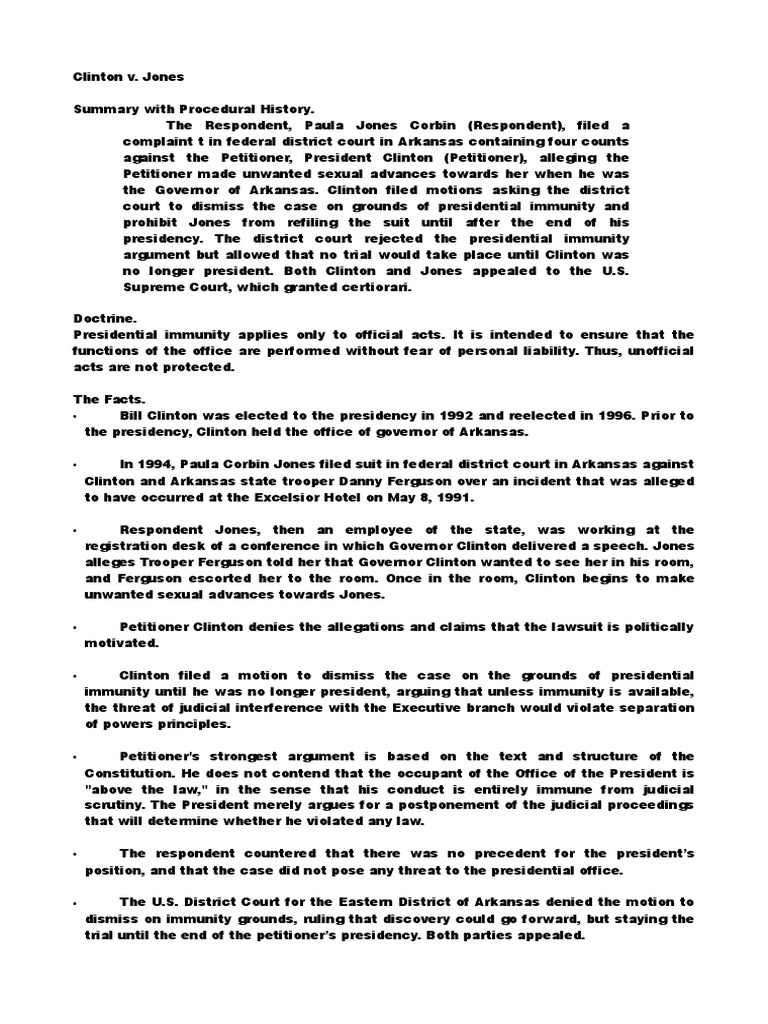 Clinton v. Jones: The Supreme Court Rules that the President is not ...