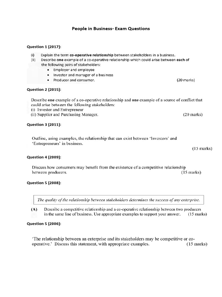 People in Business - Exam Questions | PDF
