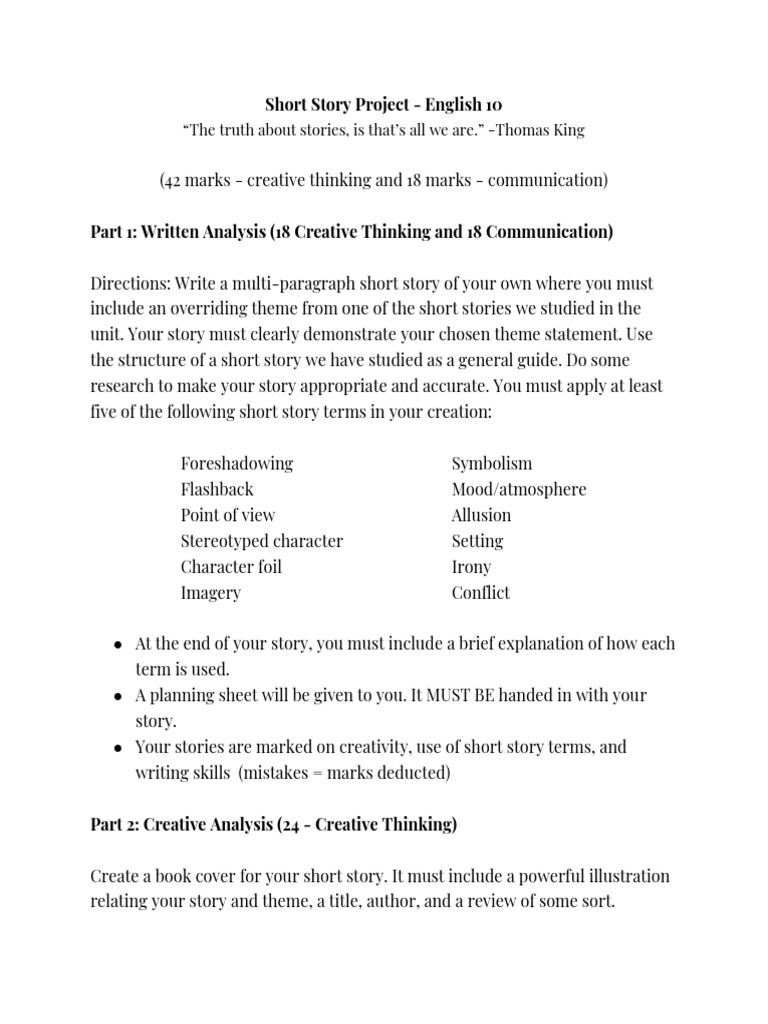 Short Story Project | PDF | Word | Vocabulary