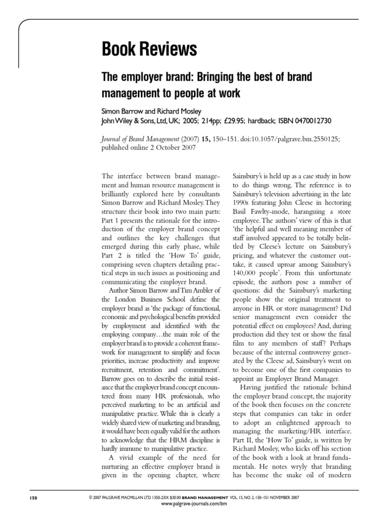 Book Review - The Employer Brand - Bringing The Best of Brand ...