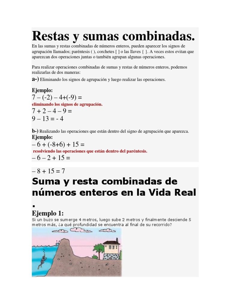 Restas y Sumas Combinadas | PDF