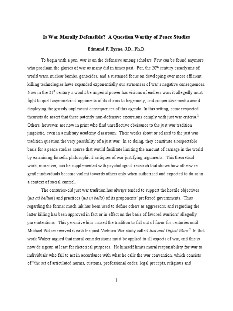Is War Morally Defensible? A Question Worthy of Peace Studies | PDF ...