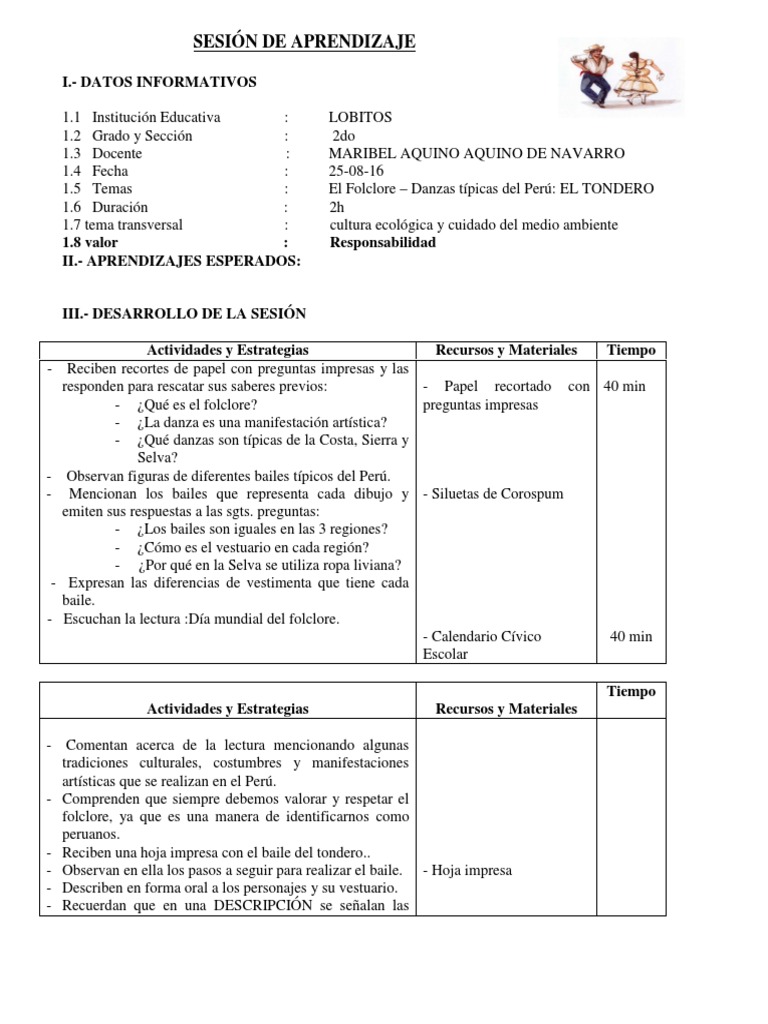 Sesi N de Aprendizaje El Folckore Tondero | PDF | Folklore | Mitología