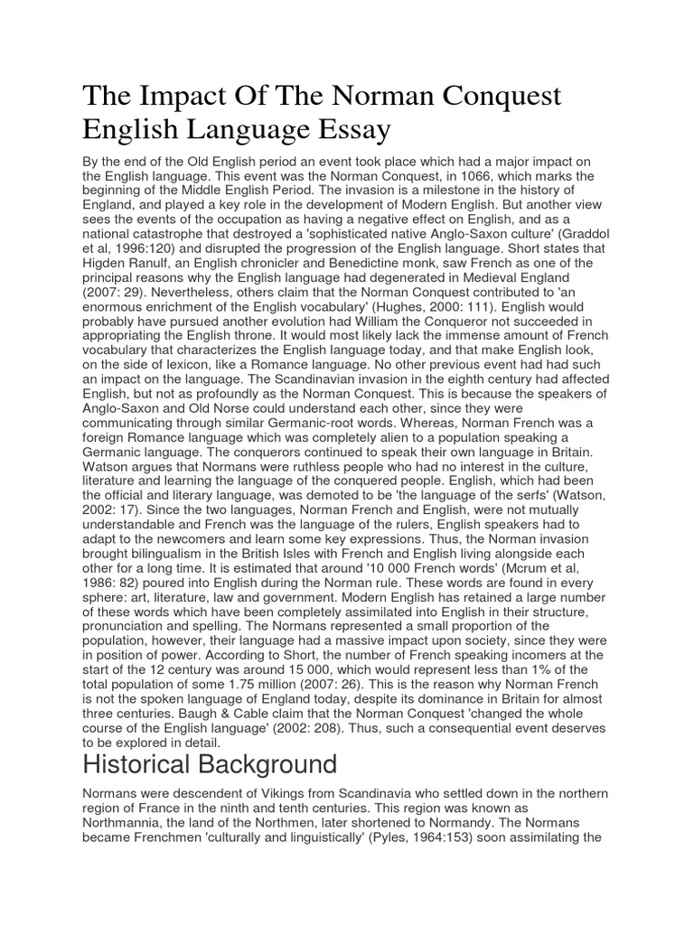 The Impact of The Norman Conquest English Language Essay | English ...