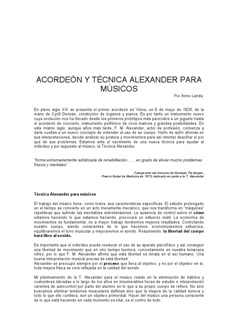 Acordeón y Técnica Alexander para Músicos (Anne Landa) | PDF ...