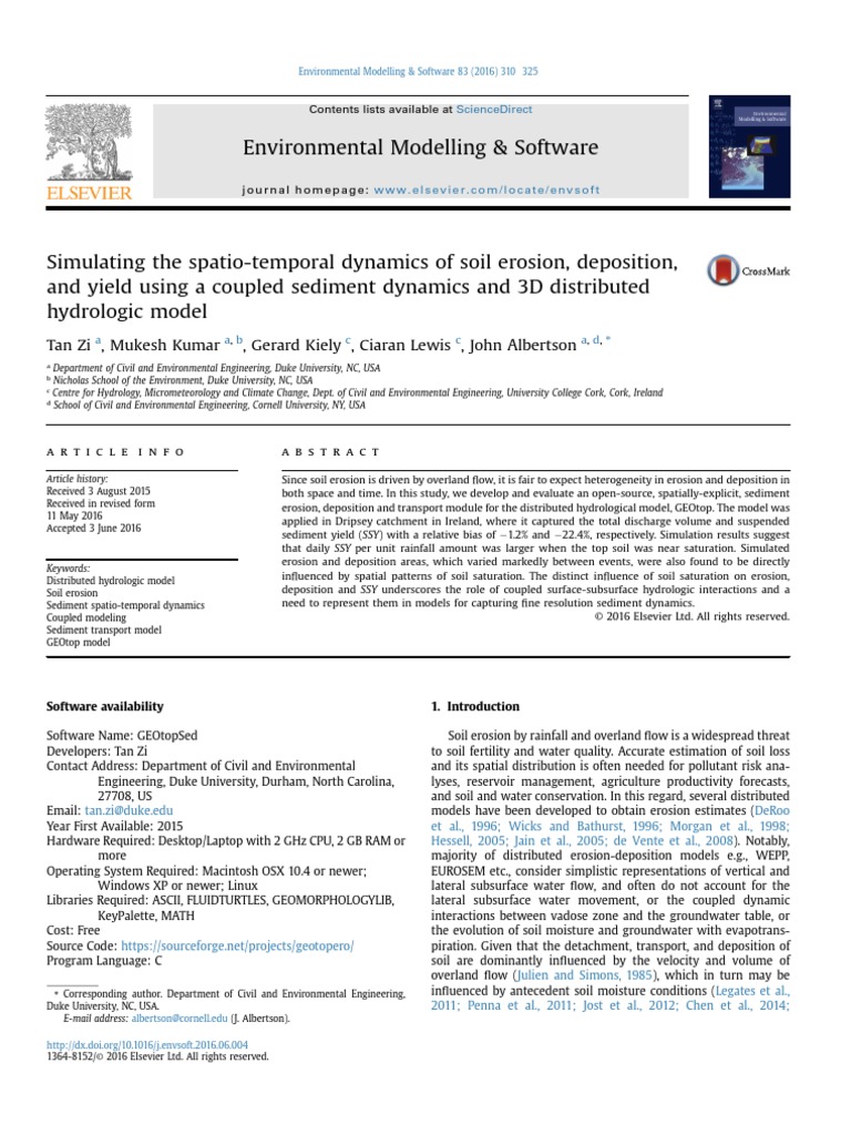 Environmental Modelling & Software: Tan Zi, Mukesh Kumar, Gerard Kiely, Ciaran Lewis, John ...
