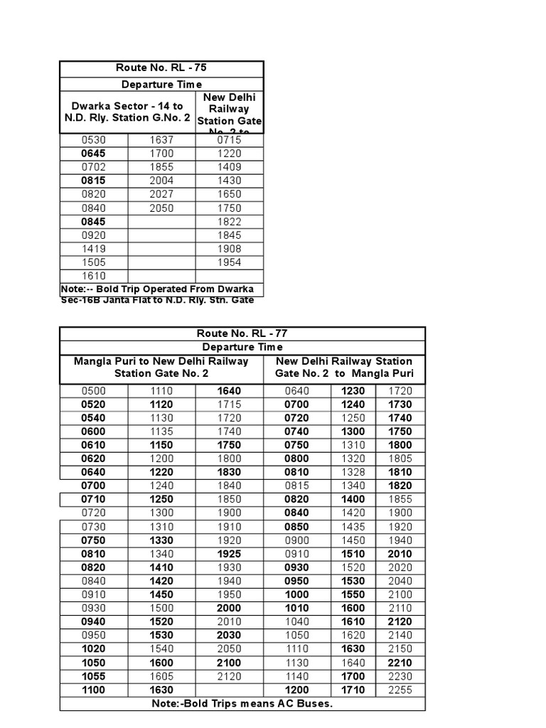 Time Table of DTC Bus Routes | PDF