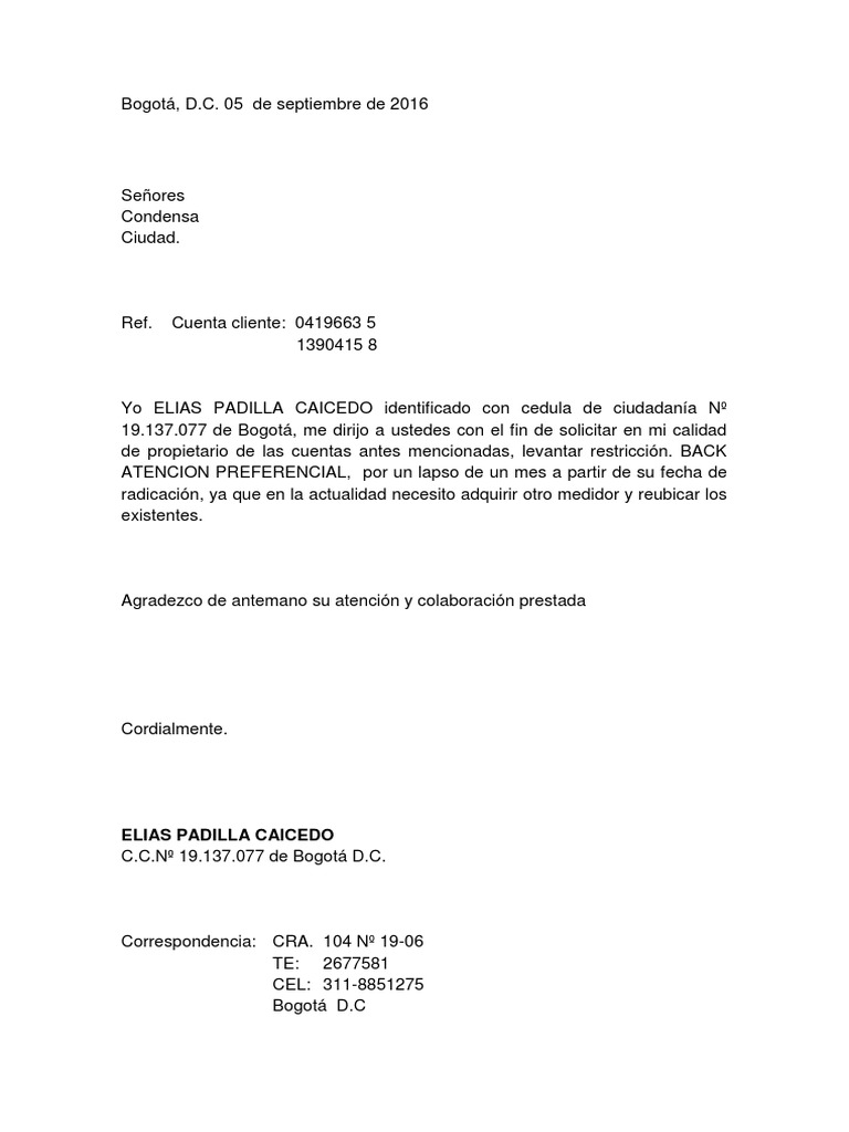 Carta A Codensa | PDF