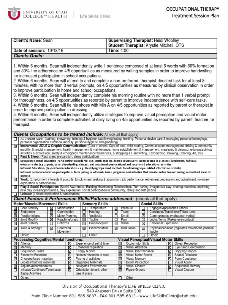 treatment plan | Occupational Therapy | Motor Coordination
