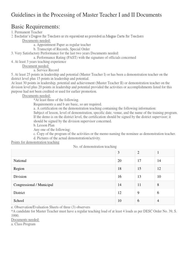Guidelines in The Processing of Master Teacher I and II Documents | PDF ...