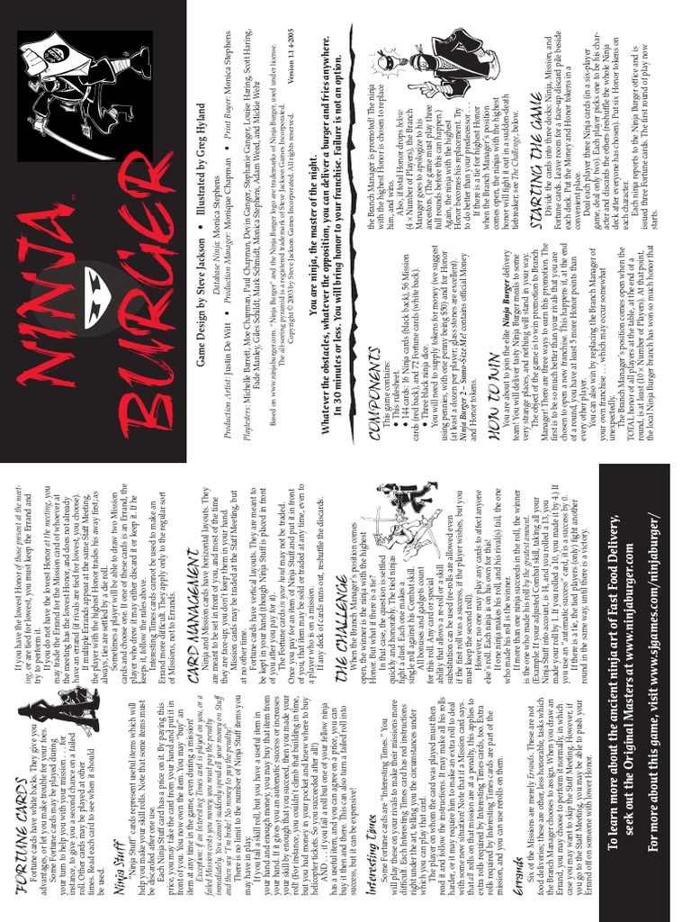 Ninja Burger Rules PDF | PDF | Ninja | Gaming
