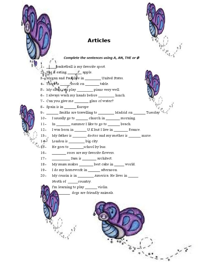 Articles Worksheet | PDF