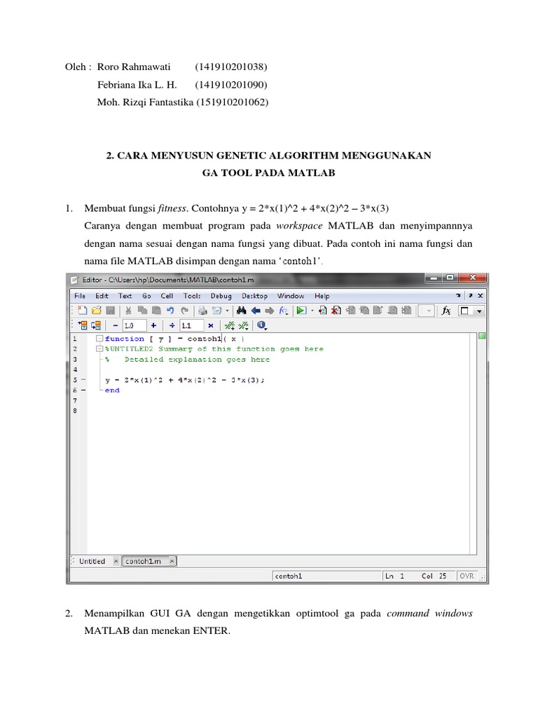 Cara Menyusun GA (Genetic Algoritm) Pada Ga Tool Matlab | PDF
