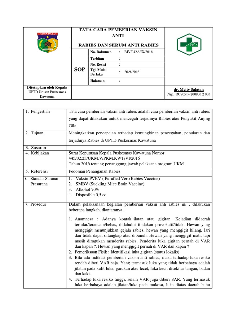 Sop Vaksinasi Rabies Fix | PDF