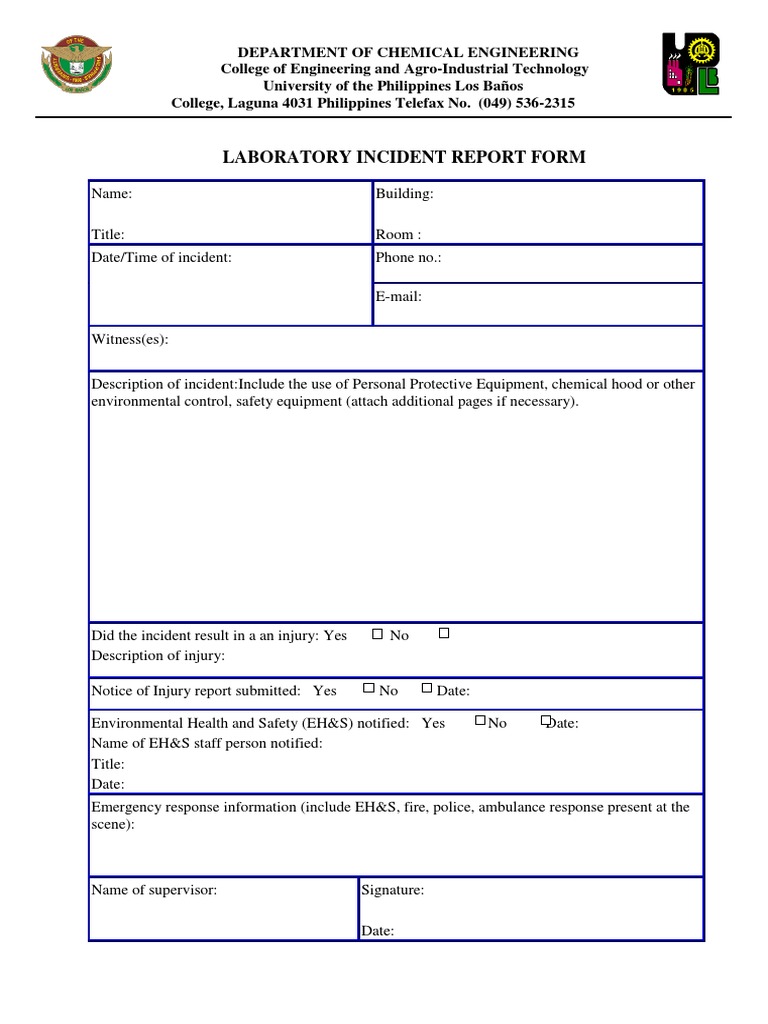 Laboratory Incident Report Form | PDF | Social Science | Science ...