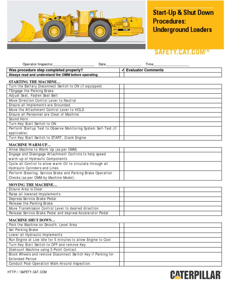 Start Up & Shut Down Procedures Underground Loaders | PDF | Automobiles ...