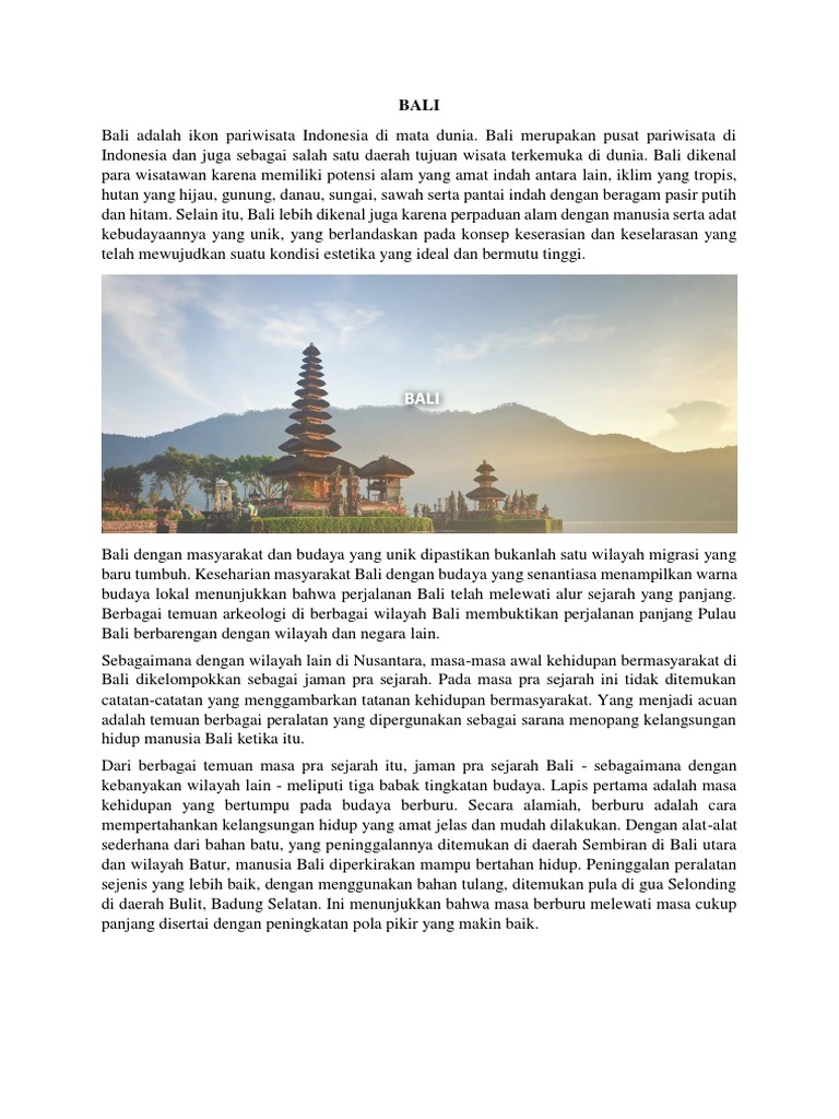 Bali: Keindahan Alam dan Budaya Unik | PDF