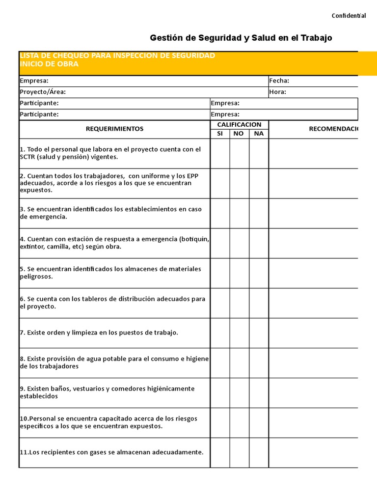 Copia de Checklist Inicio de Obra | Energía y recursos | Tecnología ...