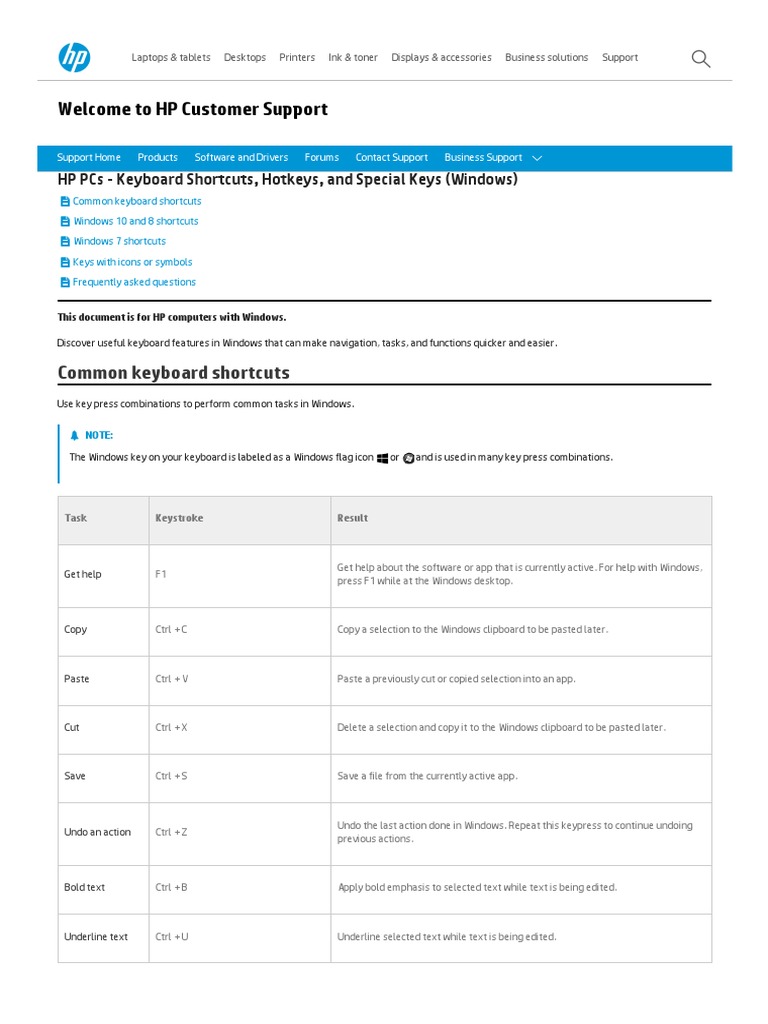 HP PCs - Keyboard Shortcuts, Hotkeys, and Special Keys (Windows) - HP ...